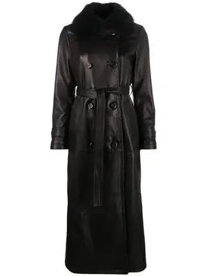 BLANCHA Shearling-collar Double-breasted Coat
