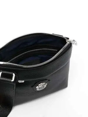 Billionaire Logo-Plaque Leather Crossbody Bag - Black | Editorialist