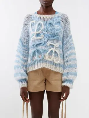 Loewe Loewe - Anagram-appliqué Striped Mohair-blend Sweater - Womens - White Blue - Blue