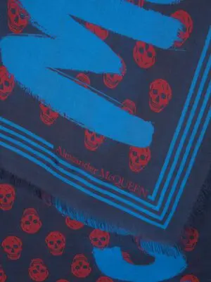 Alexander McQueen Graffiti Printed Frayed Scarf
