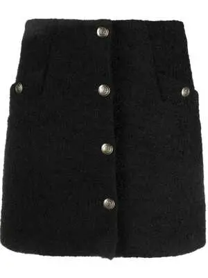 Sandro Button-detail Bouclé Miniskirt - Black
