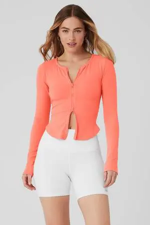 Alo Yoga Ribbed Stardust Long Sleeve Jacket Candy Orange