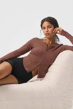 Alo Yoga Ribbed Stardust Long Sleeve Jacket Chestnut