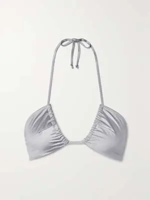 Good American Gathered Stretch-satin Halterneck Bikini Top