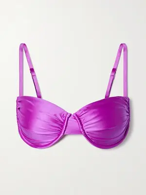 Good American Ruched Underwired Bikini Top - Purple