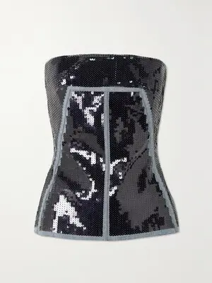 Rick Owens Sequined Stretch-denim Bustier Top - Black