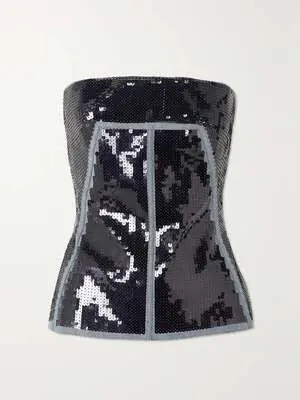 Rick Owens Sequined Stretch-denim Bustier Top - Black