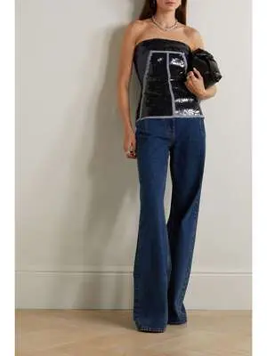 Rick Owens Sequined Stretch-denim Bustier Top - Black