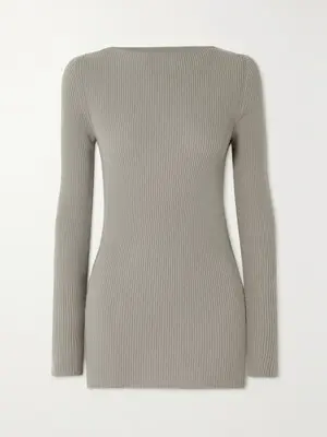 Rick Owens Cutout Ribbed Wool Top - Gray