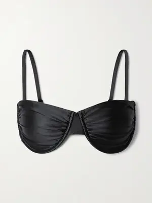Good American Ruched Stretch-satin Underwired Bikini Top - Black