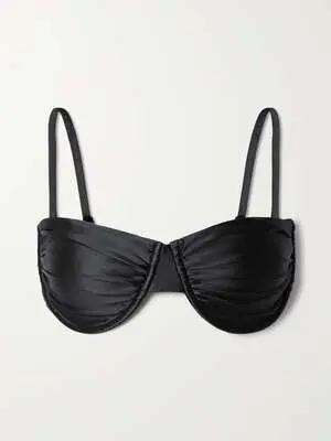 Good American Ruched Stretch-satin Underwired Bikini Top