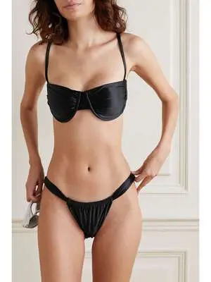 Good American Ruched Stretch-satin Underwired Bikini Top