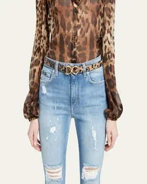 Dolce & Gabbana Leopard Print Belt With Logo Buckle