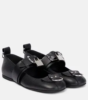 JW Anderson Lock Leather Ballet Flats - Black
