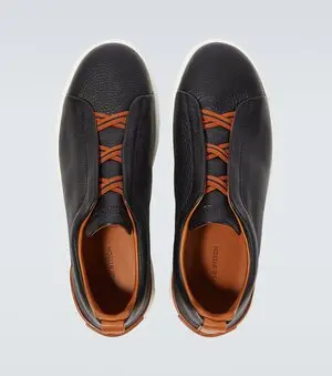 Zegna Triple Stitch Leather Sneakers - Black