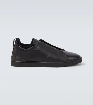 Zegna Triple Stitch Leather Sneakers - Black