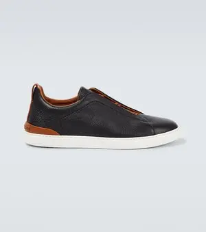 Zegna Triple Stitch Leather Sneakers - Black