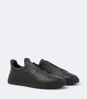 Zegna Triple Stitch Deer Leather Sneakers - Black