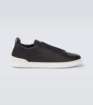 Zegna Triple Stitch Deer Leather Sneakers - Black