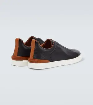 Zegna Triple Stitch Leather Sneakers - Black