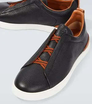 Zegna Triple Stitch Leather Sneakers - Black