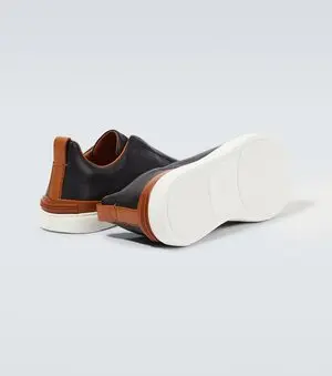 Zegna Triple Stitch Leather Sneakers - Black