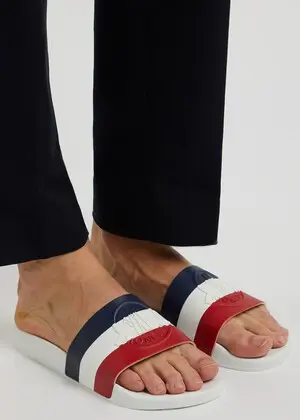 Moncler Basile Striped Rubber Slides - White