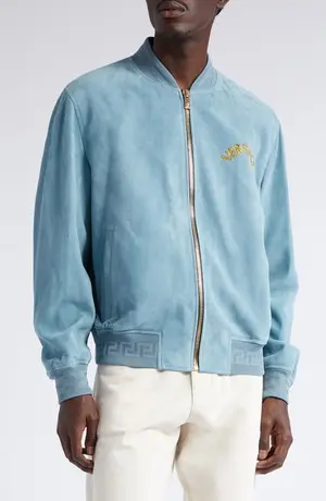 Versace Embroidered Logo Suede Jacket