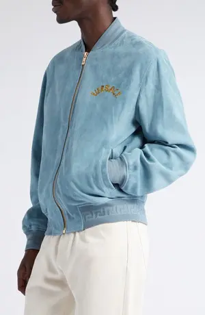 Versace Embroidered Logo Suede Jacket
