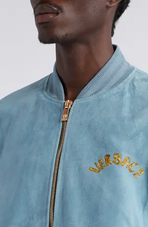 Versace Embroidered Logo Suede Jacket