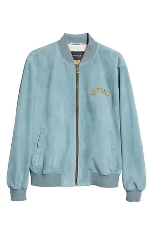 Versace Embroidered Logo Suede Jacket