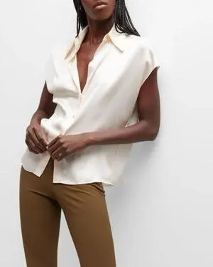 Vince Cap-sleeve Silk Blouse - Ecru