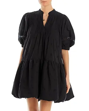 Sea Loren Pleated Embroidered Dress In Black - 70% Off | Editorialist