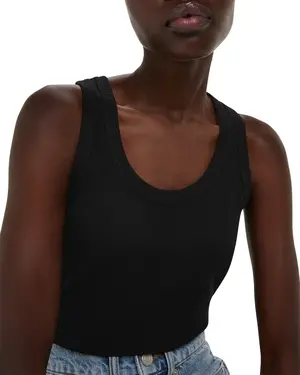 Whistles Ultimate Round Neck Ribbed Tank Top - Black