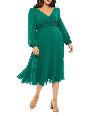 Mac Duggal Pleated Bell Sleeve Gown