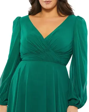 Mac Duggal Pleated Bell Sleeve Gown