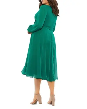 Mac Duggal Pleated Bell Sleeve Gown