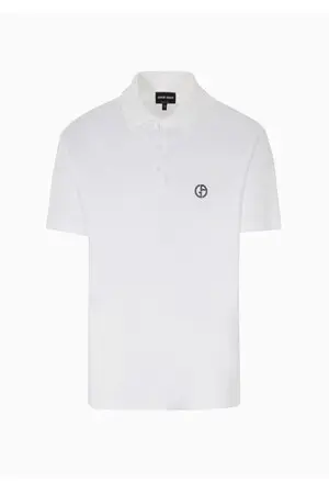 Giorgio Armani Pure Cotton Interlock Polo Shirt With Embroidered Logo - White