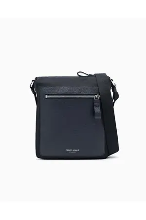 Giorgio Armani Asv Crossbody Bag In Nylon And Pebbled Leather - Black