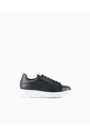 Emporio Armani Tumbled Leather Sneakers - Black
