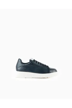 Emporio Armani Tumbled Leather Sneakers - Navy