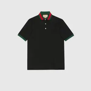 Gucci Cotton Piquet Polo With Web Collar - Black