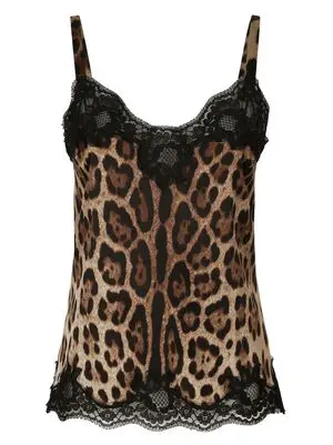 Dolce & Gabbana Leopard-print Camisole With Lace Detailing - Brown
