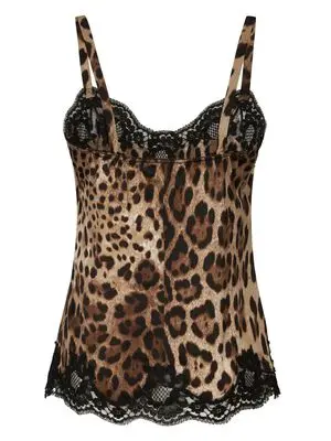 Dolce & Gabbana Leopard-print Camisole With Lace Detailing - Brown