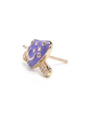 SYDNEY EVAN 14kt Yellow Gold Celestial Mushroom Diamond And Enamel Stud Earring