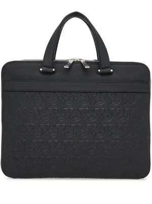 FERRAGAMO Monogram-embossed Leather Briefcase - Black