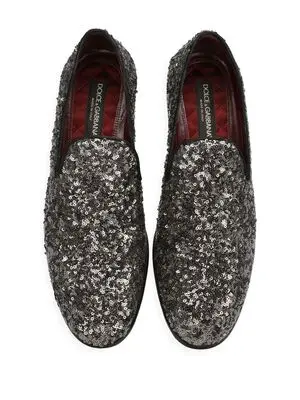 Dolce & Gabbana Sequin-embellished Leather Slippers
