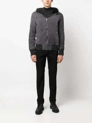 GIORGIO BRATO Hooded Zip-up Leather Jacket