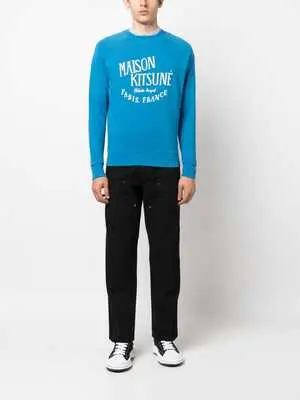 Maison Kitsuné Logo-print Cotton Sweatshirt - Blue