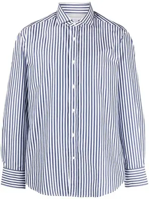 Brunello Cucinelli Striped Spread-collar Cotton Shirt - Blue